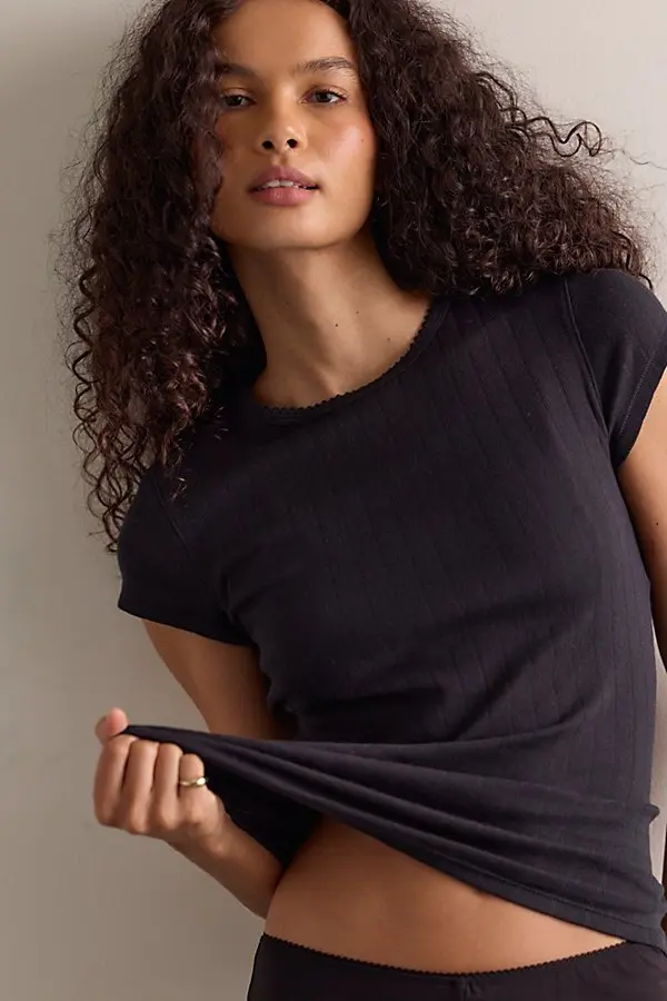Free People Classic Keepsake Pointelle Baby Tee - Black
