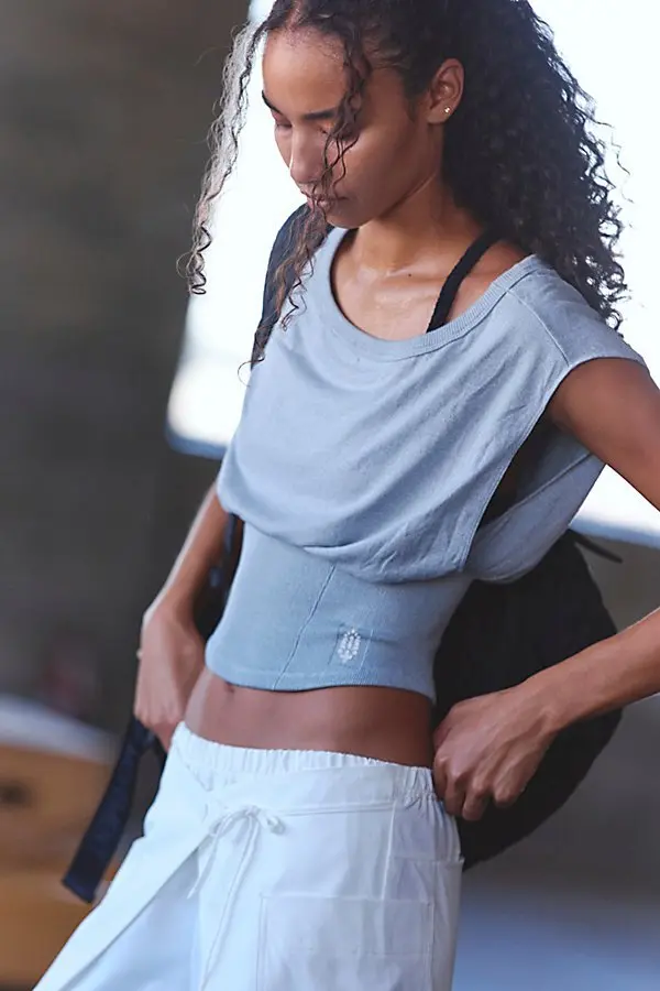 Free People Light Of Day Banded Tee - Heather Grey