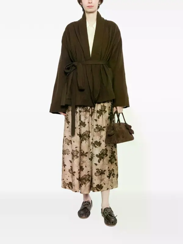 UMA WANG Belted Shawl-collar Jacket - Brown