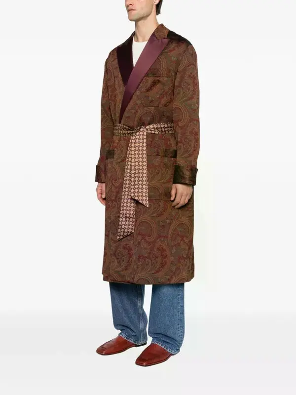 Etro Paisley-jacquard Belted Coat - Red