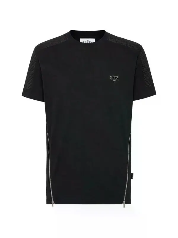 Philipp Plein Quilted-panel Zip-detail T-shirt - Black