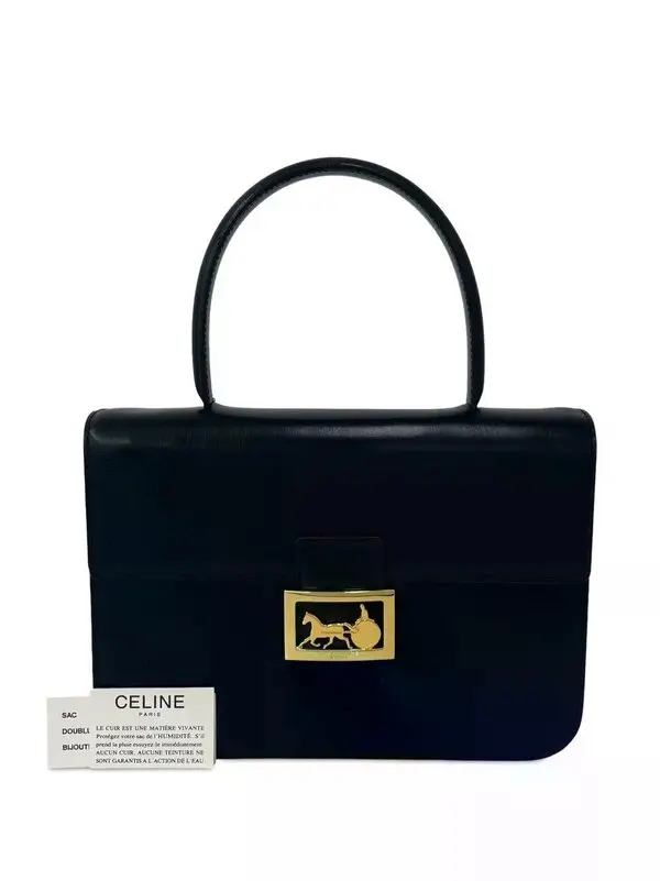 Celine 1997 Leather Logo Carriage Top Handle Bag Handbag