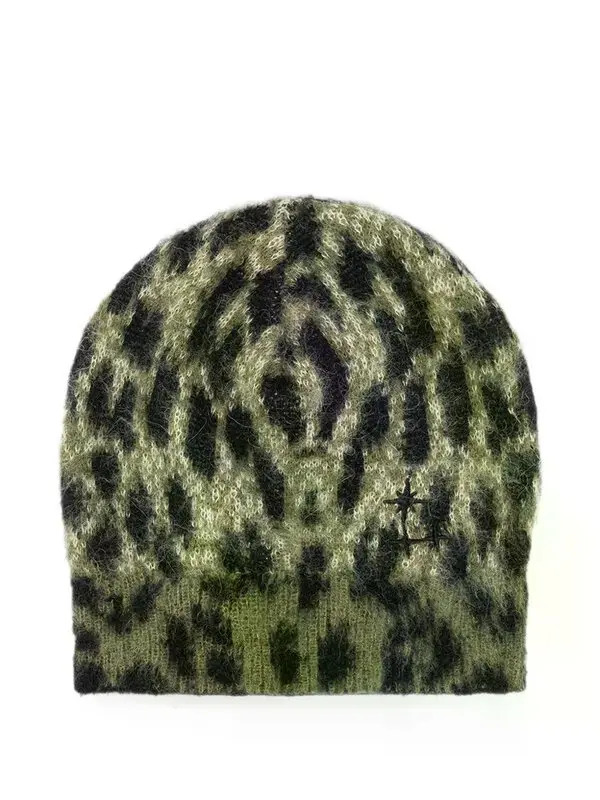 LANEUS Leopard-print Brushed-knit Beanie Hat