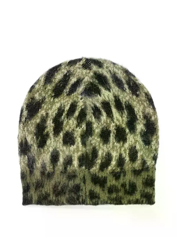 LANEUS Leopard-print Brushed-knit Beanie Hat