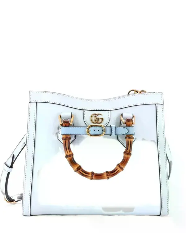 Gucci Diana Nm Logo Bamboo Handle Tote Embossed Leather Small Shoulder Bag - Blue