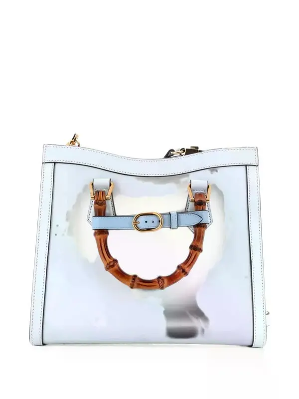 Gucci Diana Nm Logo Bamboo Handle Tote Embossed Leather Small Shoulder Bag - Blue