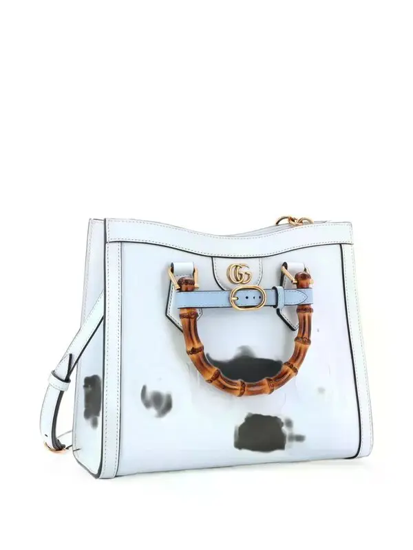 Gucci Diana Nm Logo Bamboo Handle Tote Embossed Leather Small Shoulder Bag - Blue
