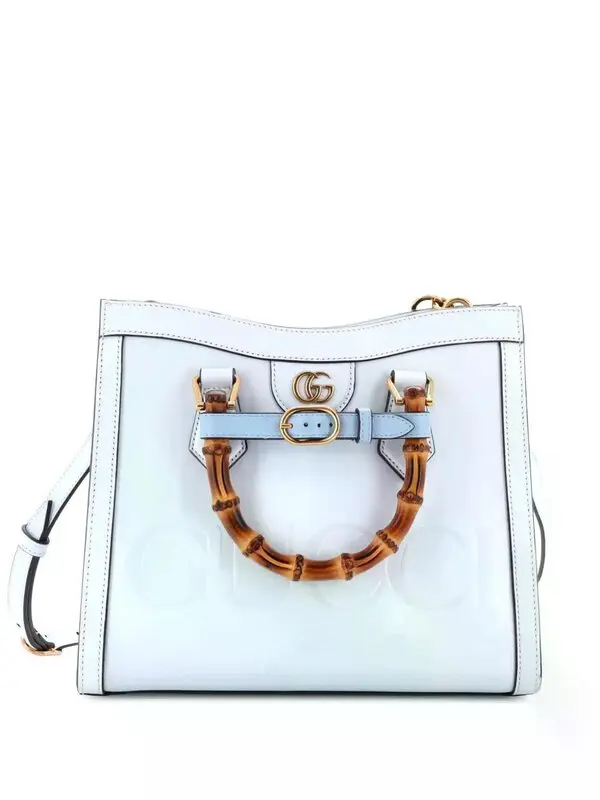 Gucci Diana Nm Logo Bamboo Handle Tote Embossed Leather Small Shoulder Bag - Blue