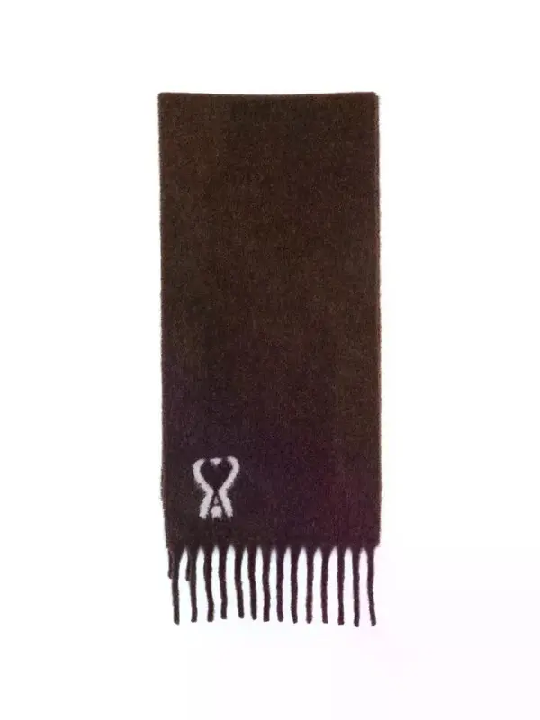 AMI Paris De Coeur Fringed Scarf - Brown