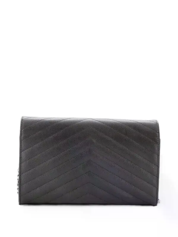 Saint Laurent Classic Monogram Wallet On Chain Matelasse Chevron Leather Medium Crossbody Bag - Grey