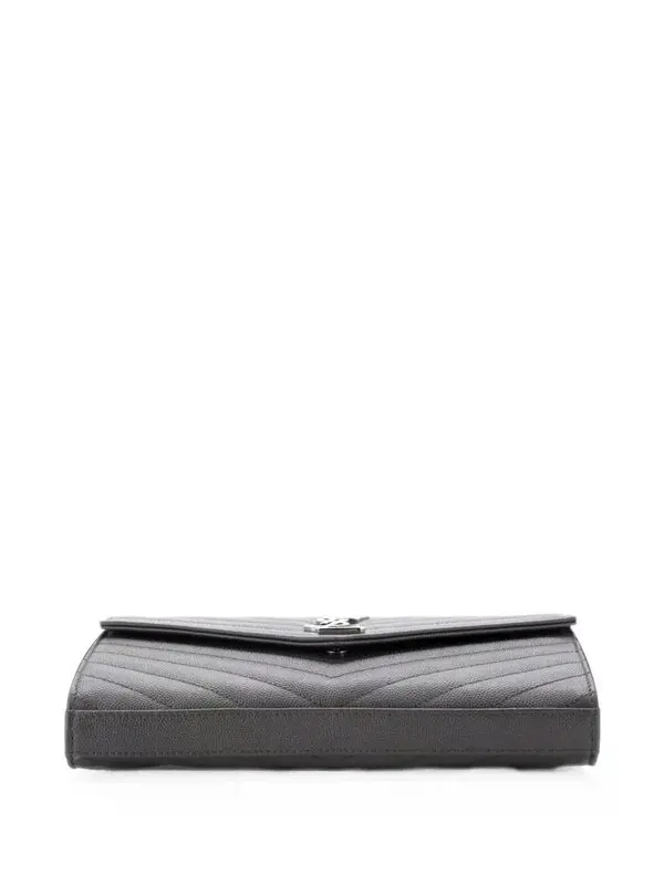 Saint Laurent Classic Monogram Wallet On Chain Matelasse Chevron Leather Medium Crossbody Bag - Grey