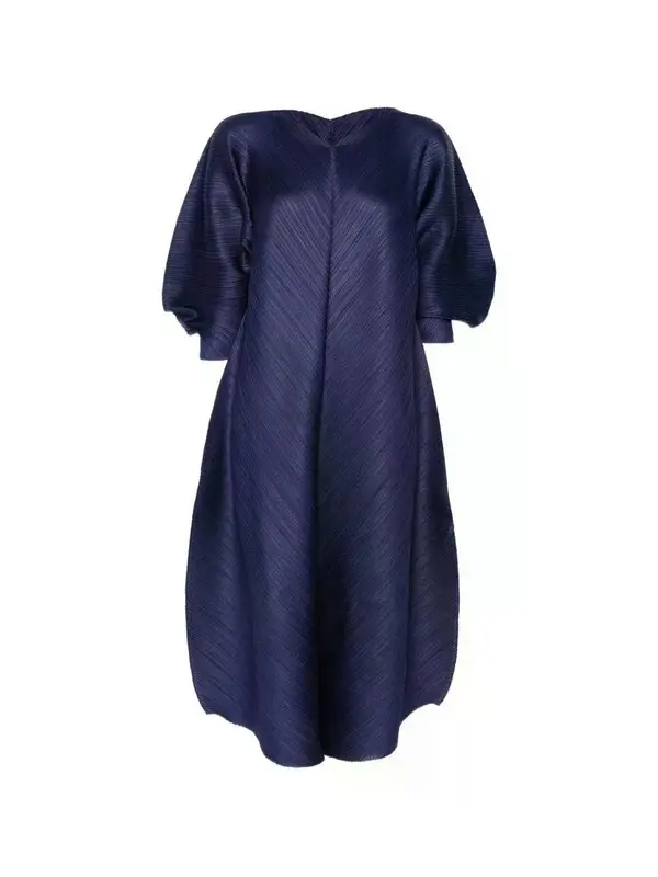 Issey Miyake Pleated Puff-sleeve Midi Dress - Blue