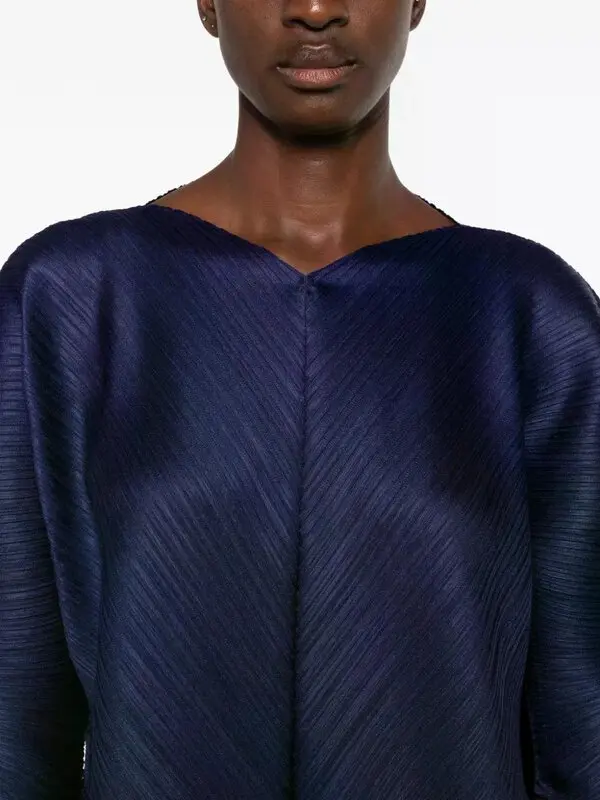 Issey Miyake Pleated Puff-sleeve Midi Dress - Blue