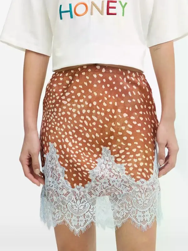 NEVER FULLY DRESSED Lace-trim Animal-print Mini Skirt