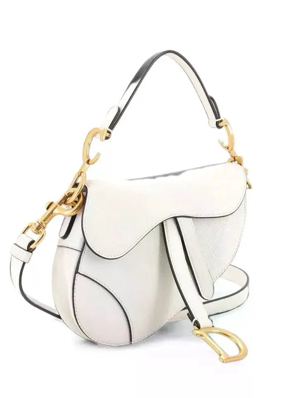 Dior Saddle Handbag With Strap Leather Mini Shoulder Bag - White