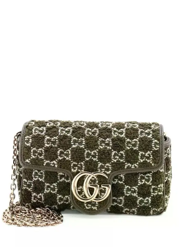 Gucci Gg Marmont Flap Bag Matelasse Gg Boucle Tweed Mini Shoulder Bag - Green