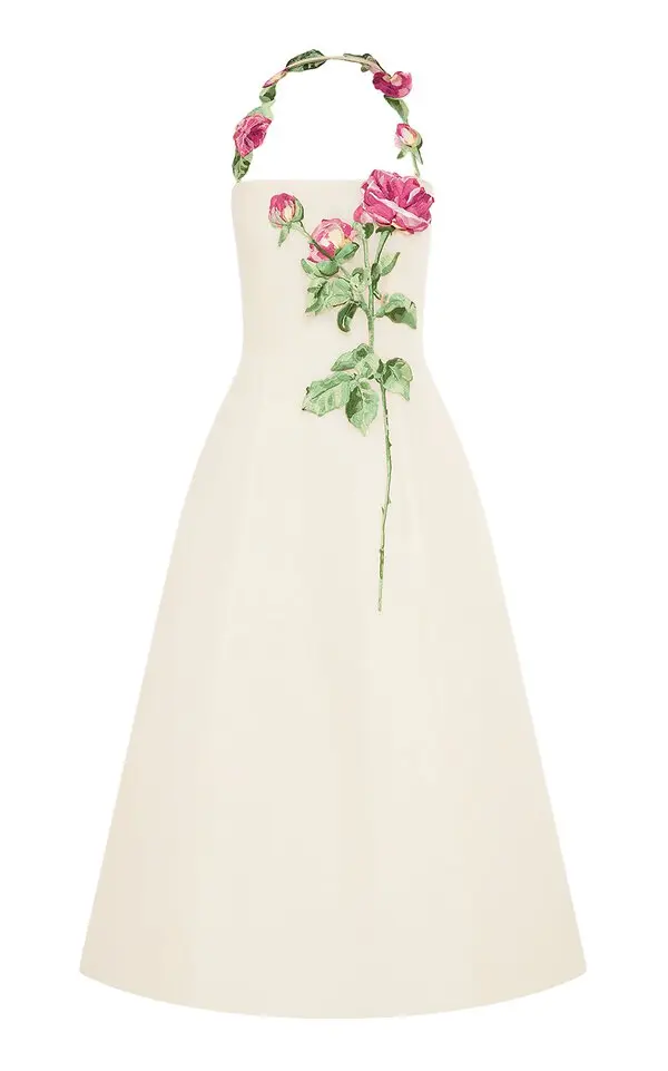 LEO LIN Lynn Embroidered Linen-silk Midi Dress - Ivory