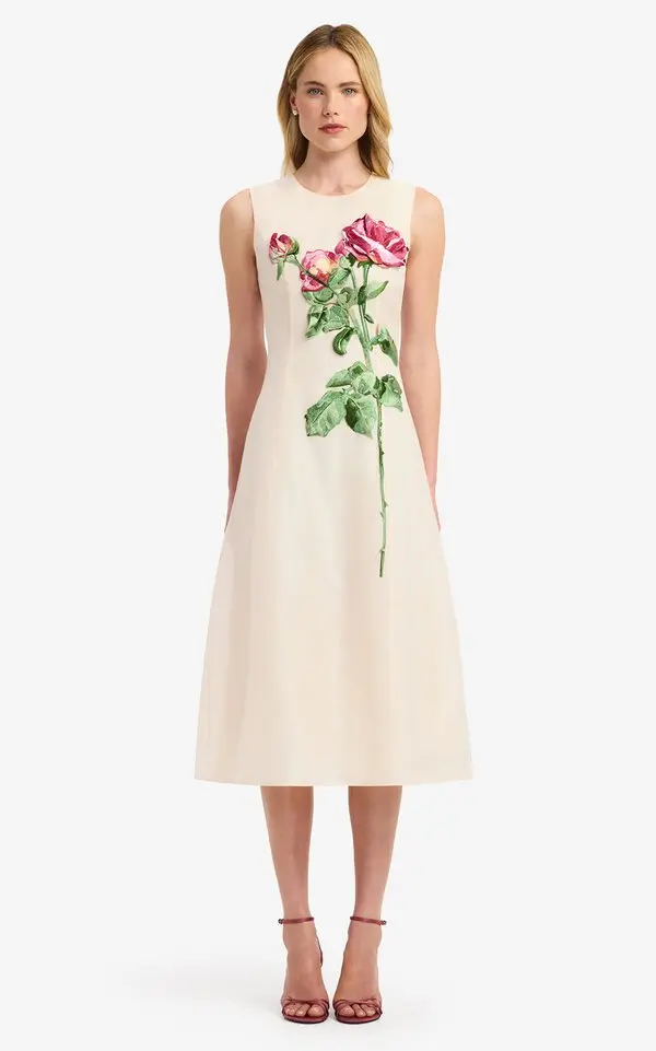 LEO LIN Cleo Embroidered Faille Midi Dress