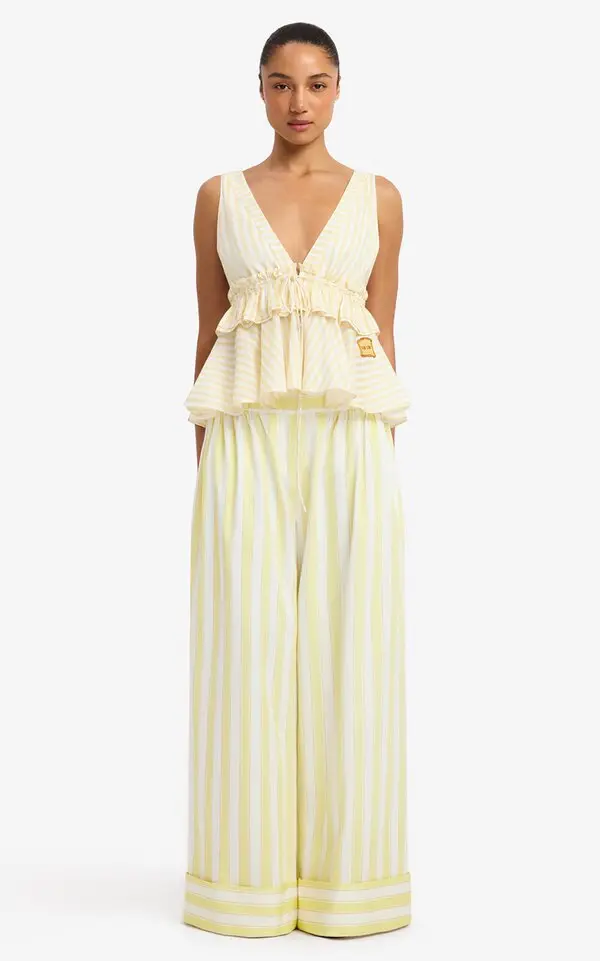 LEO LIN Nico Striped Stretch-cotton Wide-leg Pants