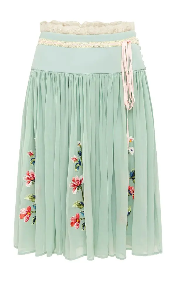 LEO LIN Nellie Embroidered Chiffon Midi Skirt