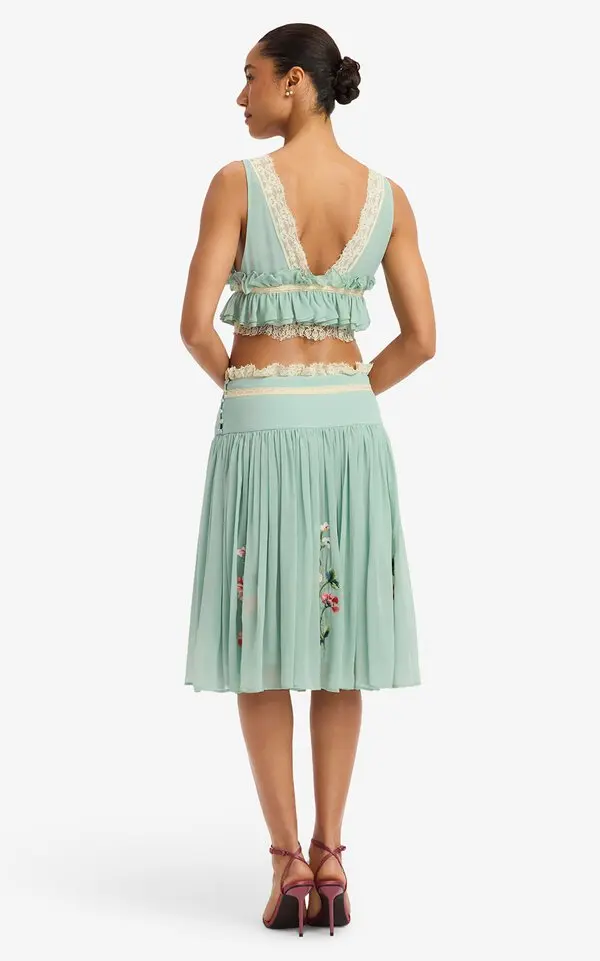 LEO LIN Nellie Embroidered Chiffon Midi Skirt