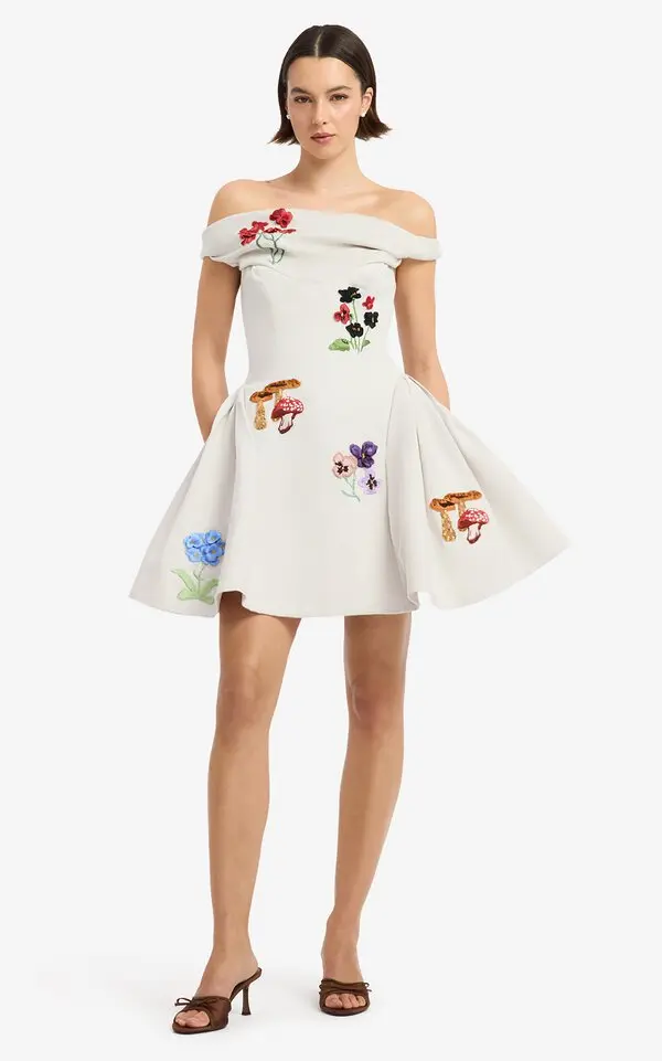 LEO LIN Camille Embroidered Cotton-linen Mini Dress