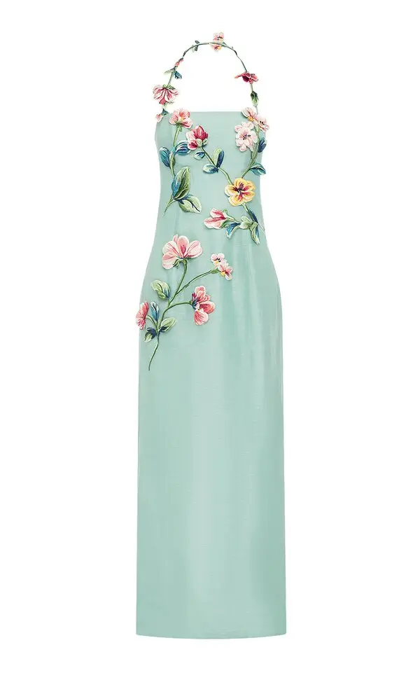 LEO LIN Rayna Embroidered Linen-silk Maxi Dress
