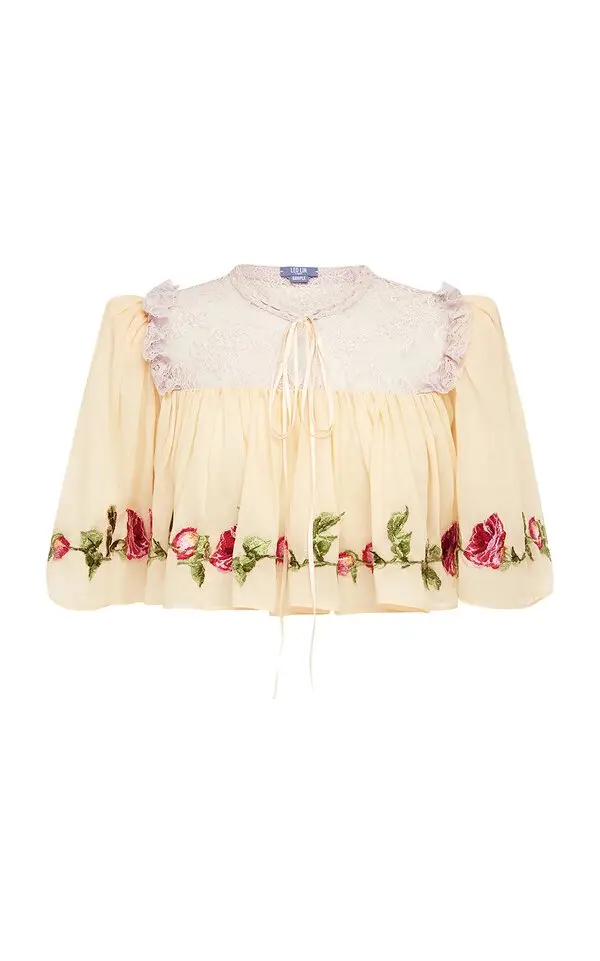 LEO LIN Remi Cape-sleeve Embroidered Top