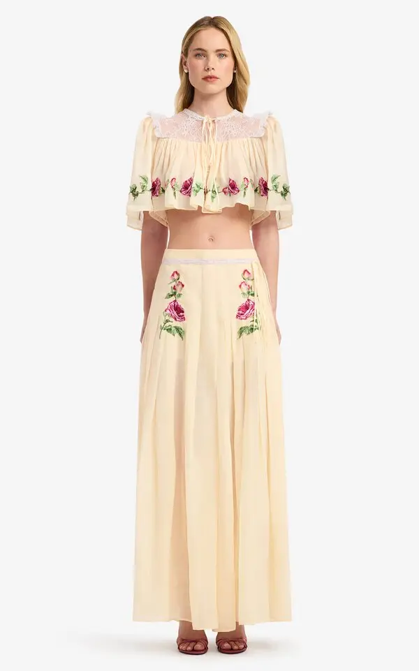 LEO LIN Remi Cape-sleeve Embroidered Top