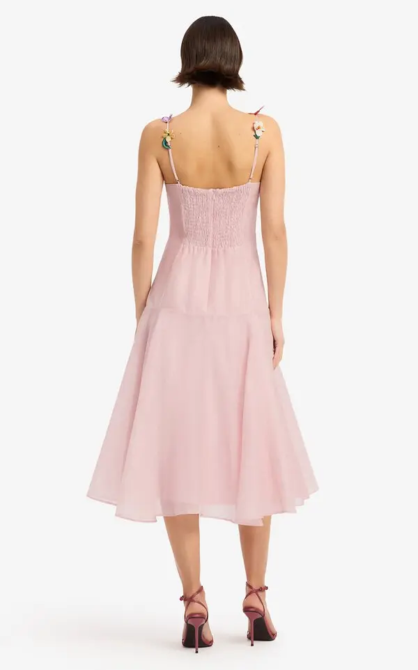 LEO LIN Marisol Embroidered Linen-silk Midi Dress