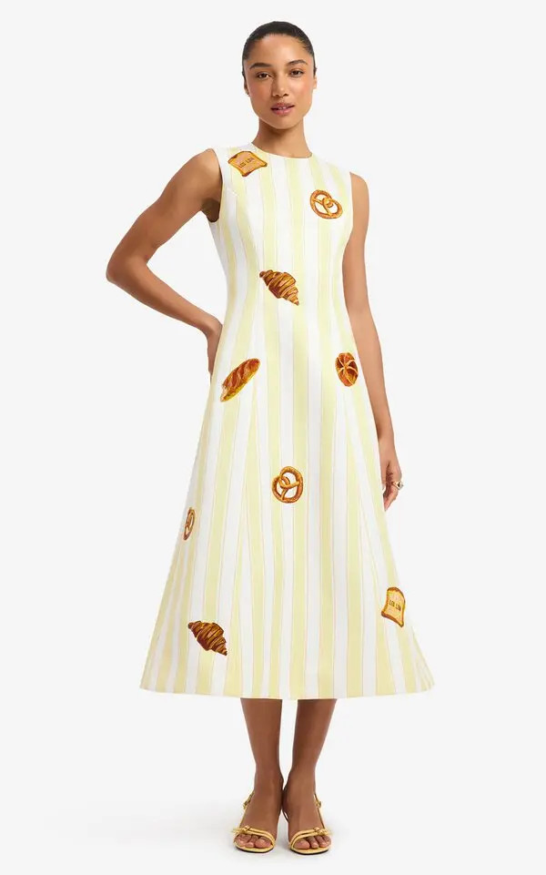 LEO LIN Cleo Embroidered Twill Midi Dress