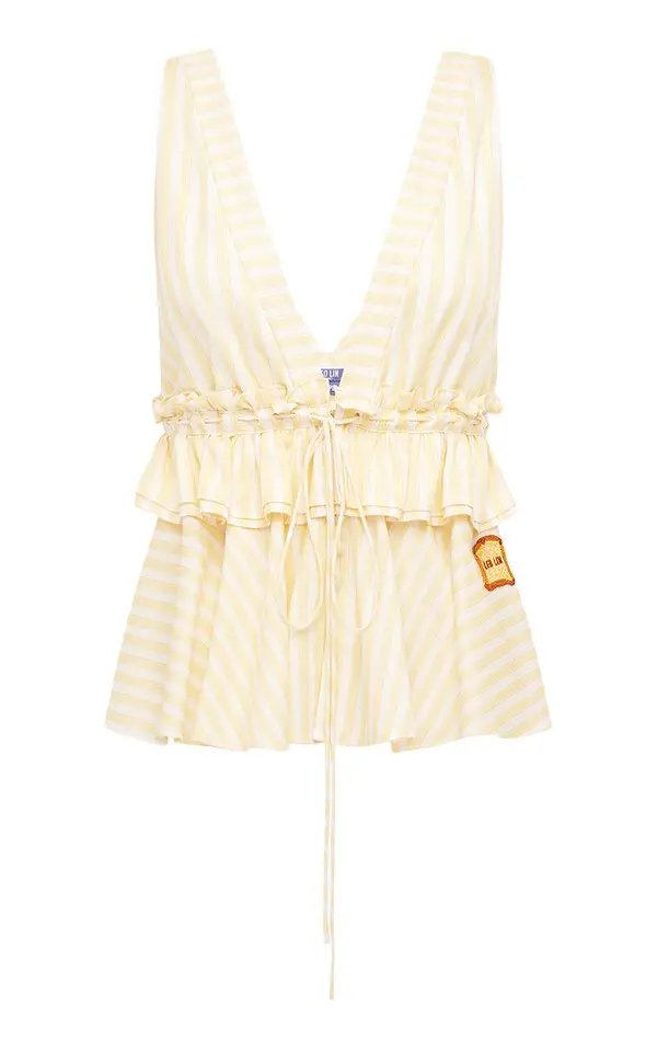 LEO LIN Briar Embroidered Cotton Top - Yellow