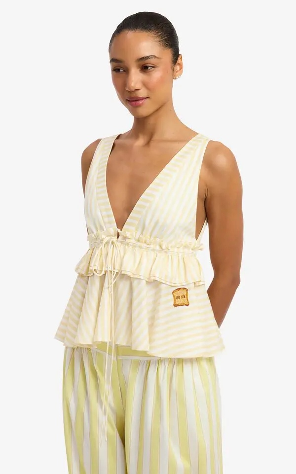 LEO LIN Briar Embroidered Cotton Top - Yellow