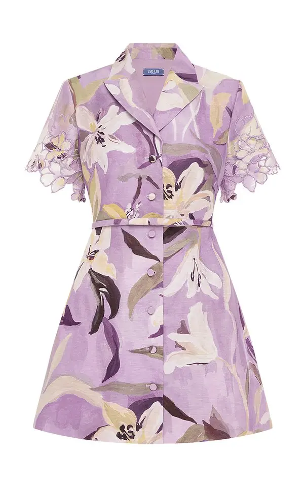 LEO LIN Brigitte Applique Linen-silk Mini Dress