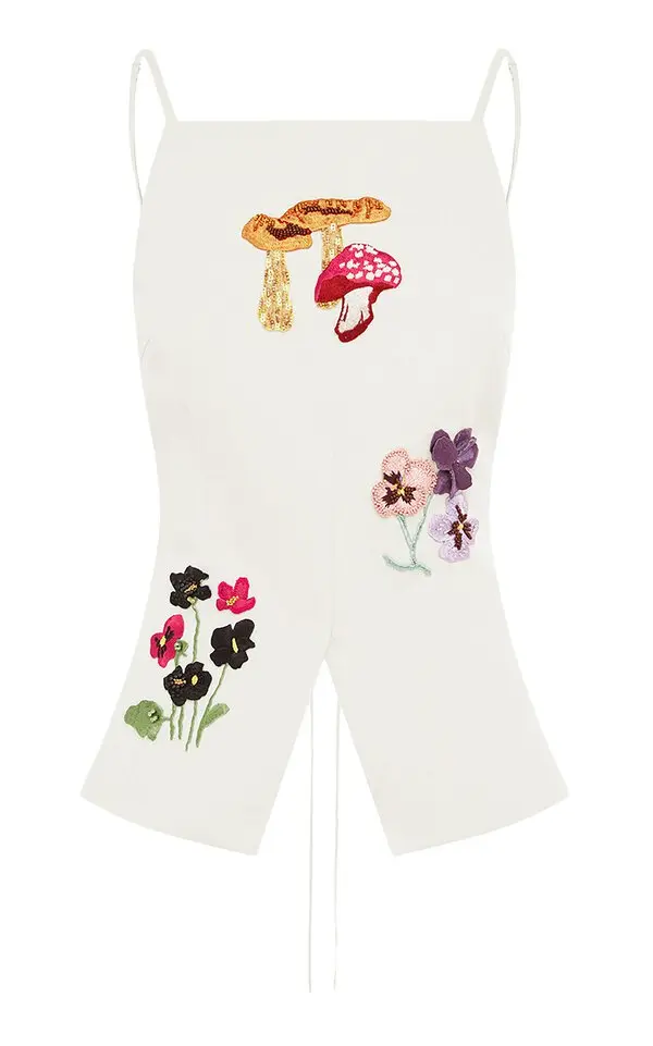 LEO LIN Marlowe Embroidered Cotton-linen Top