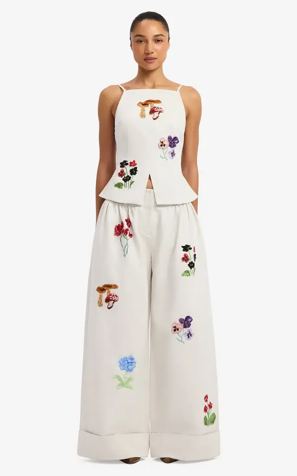 LEO LIN Marlowe Embroidered Cotton-linen Top