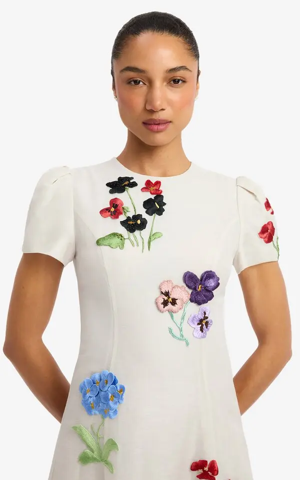 LEO LIN Marguerite Embroidered Linen-silk Midi Dress