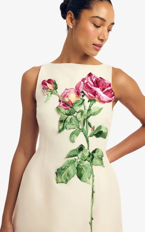 LEO LIN Ali Embroidered Linen-silk Mini Dress