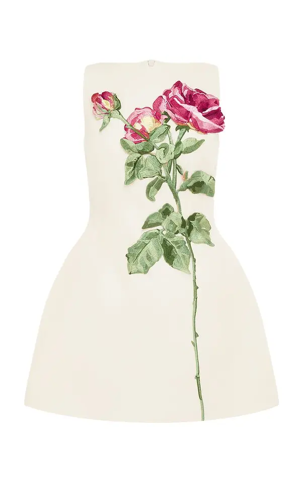 LEO LIN Ali Embroidered Linen-silk Mini Dress - Ivory