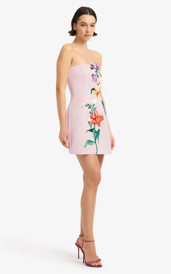 LEO LIN Roselle Embroidered Satin Mini Dress - Light Pink