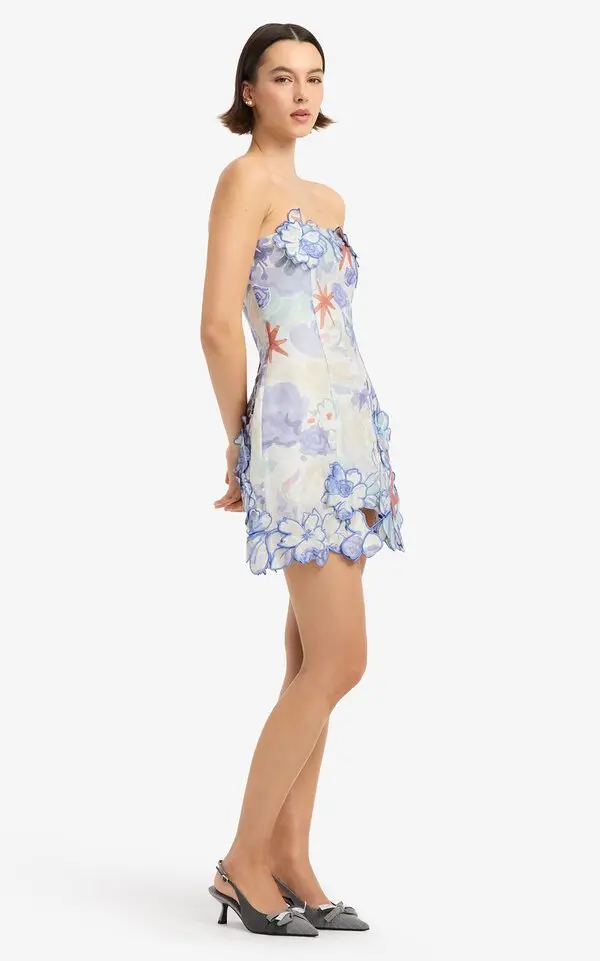 LEO LIN Roselle Applique Linen-silk Mini Dress - Multi
