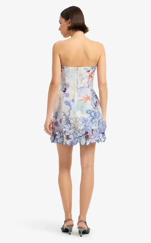 LEO LIN Roselle Applique Linen-silk Mini Dress - Multi
