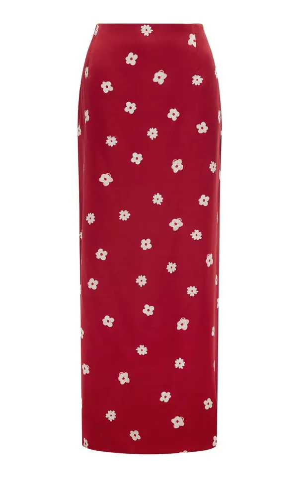 LEO LIN Talia Satin Maxi Skirt - Red