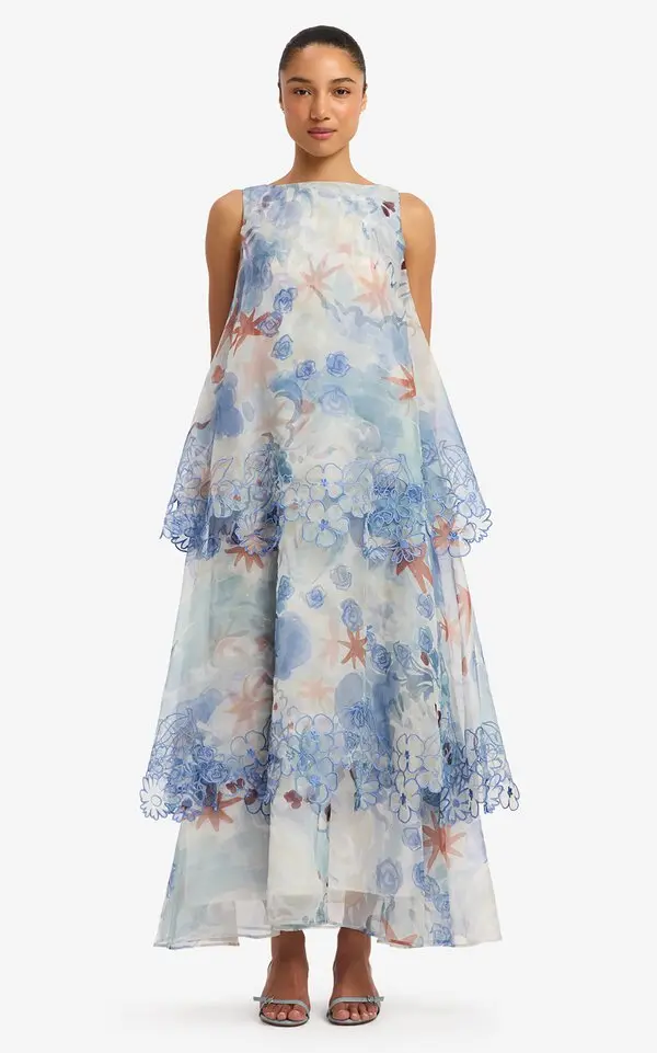 LEO LIN Delphine Tiered Silk Maxi Dress