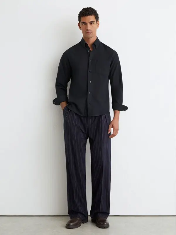 REISS Hunt Cotton Flannel Button-down Shirt Regular-fit - Navy