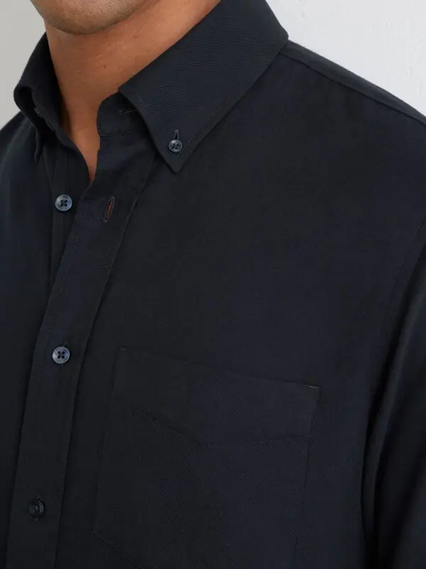 REISS Hunt Cotton Flannel Button-down Shirt Regular-fit - Navy
