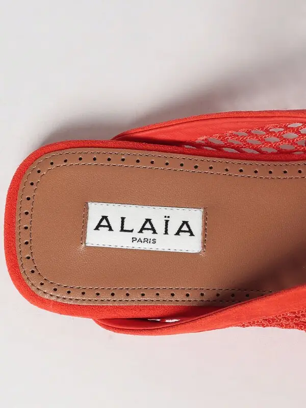 Alaïa Alaia Low-heeled Mules In Mesh Nylon And Suede With Strap