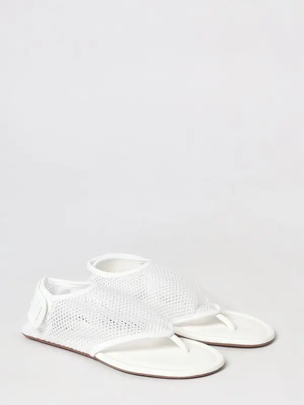 Alaïa Alaia Mesh Nylon Low-heeled Sandals With Perforated Design And Hook-and-loop Closure - White