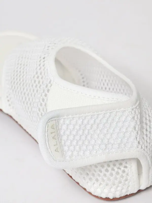 Alaïa Alaia Mesh Nylon Low-heeled Sandals With Perforated Design And Hook-and-loop Closure - White