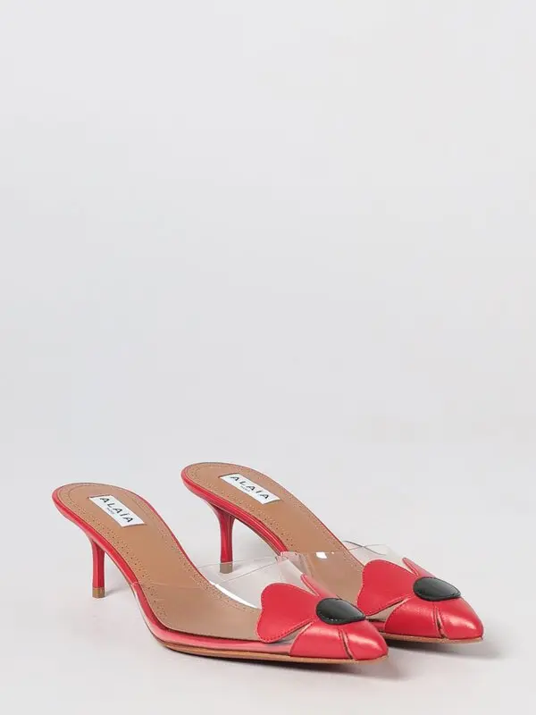 Alaïa Alaia Bloom Floral-print Leather And Pvc Mules With Mid Heel - Red